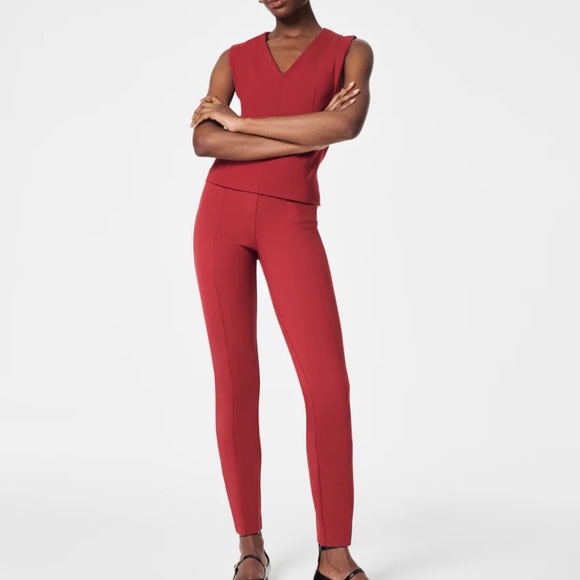 SPANX | Pants & Jumpsuits | Spanx Deep Red Perfect Pant Button Tapered ...